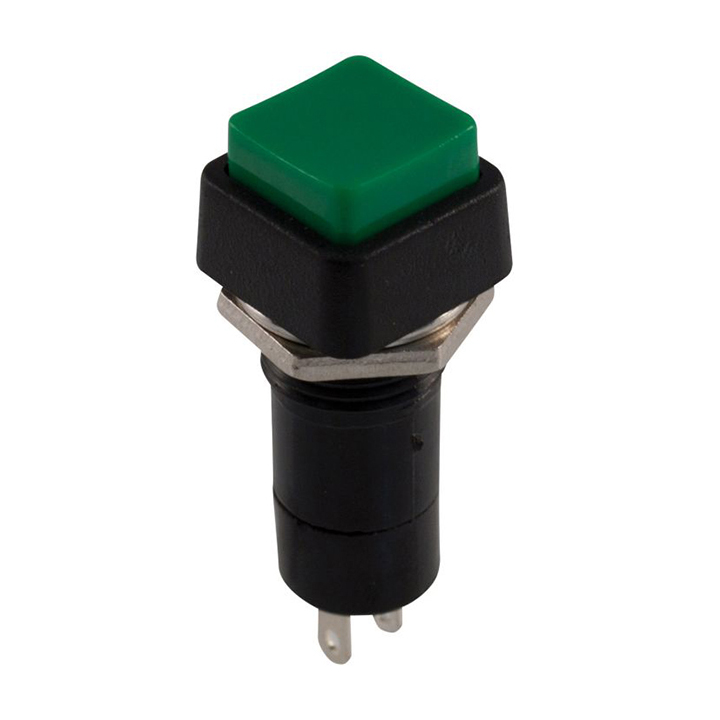 Taster plastični 3A/250V zeleni kvadratni, fi=12mm :: MikroPrinc